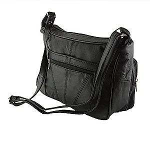 Women's Genuine Leather Cross Body Shoulder Strap Organizer Purse Black