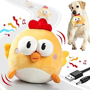 GUKCO Interactive Dog Toys, Squeaky Dog Toys with Interactive Dog Ball, Rechargeable Crinkle Dog Chew Toys Pet Plush Toys for Small Medium Large Dog Toys to Keep Them Busy Jumping Music Mode(Chick)