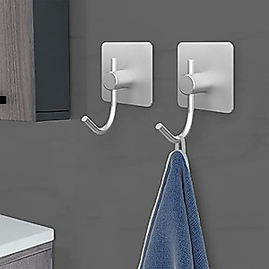VAEHOLD Adhesive Wall Hooks, Heavy Duty Sticky Holder Waterproof Aluminum Towel Hooks for Hanging Coat, Hat, Towel, Key, Clothes, Closet Hook Wall Mount for Kitchen, Bathroom, Office (12, Silver)