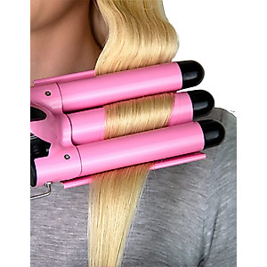 Trademark Beauty Three Barrel Hair Waver, Curling Iron, 1 Inch, Beach Waves, Quick Heat, Babe Waves Original, Adjustable Temperature Hair Curler - Pink