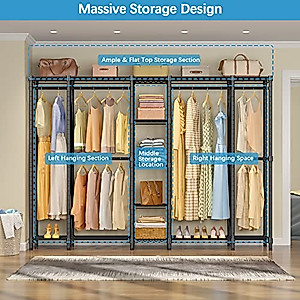 VIPEK V50 Wire Garment Rack Heavy Duty Clothes Rack, Large Portable Wardrobe Rack Clothes Storage Organizer Closet Multi-Functional Bedroom Clothing Rack, 89.8"Lx15.7"Wx76.4"H, Max Load 1100lbs, Black