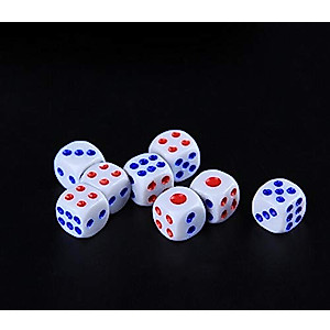KAKDA,25pcs/lot Standard Plastic 10mm/12mm/14mm Game White Decider Dice Die RPG Toy Bauble B2C Shop Red and Blue dots dice GYH - (Color: 14mm)