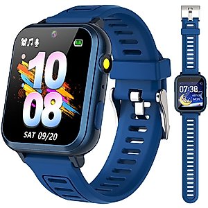 OVV Kids Smart Watch with 16 Puzzle Game for Boys Girls Ages 4-12 Selfie Camera Video Recorder Music Player Pedometer Flashlight 12/24 Hr Clock 1.54" Touch Screen Children Aluminum Case (1.Blue)