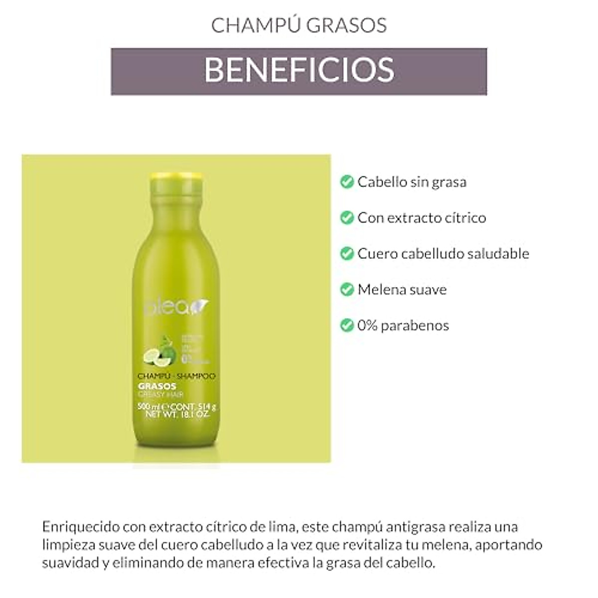 ALEA - Anti-Grease Shampoo - Greasy Hair Shampoo - 500 ml - with Lime Extract - Controls Excess Grease in Hair - Healthy Scalp - Soft Hair - Paraben-Free