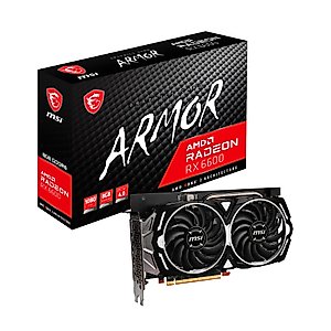 MSI Radeon RX 6600 Armor 8G Gaming Graphics Card - AMD RX 6600, GPU 2044/2491 MHz, 8000MB DDR6 Memory
