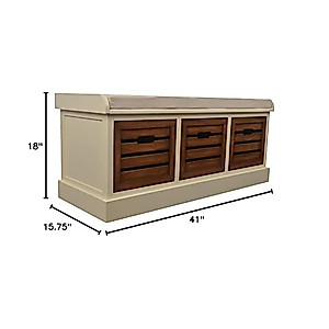 Decor Therapy Melody Three Drawer Bench with Cushion Wood White Honeynut (FR6337) White and Honey