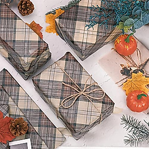 Buffalo Plaid Wrapping Tissue - 60 Sheets, 20 x 20inch, Brown, Fall, Thanksgiving, Rustic Art Paper, DIY Gift Bags, Party Favor, Autumn Decorations