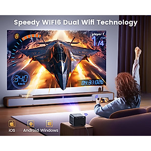 Projector, WiMiUS 2023 Newest 5G WiFi Bluetooth Projector, 480 ANSI Lumens Full HD 4K Projector Support 4P/4D Keystone, 50% Zoom, Bluetooth 5.2 Outdoor Video Projector for PC Smartphone USB (200000H)
