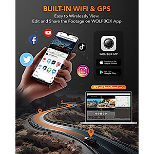 WOLFBOX i07 Dash Cam, 3 Channel Dash Cam with WiFi GPS, 4K+1080P Dash Camera Front and Inside, 2.5K 1600P+1080P+1080P Dashcam Front Rear and Cabin, 3" LCD Super IR Night Vision, Smart Parking Monitor