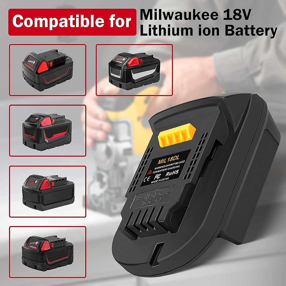 MIL18DL Battery Adapter for Milwaukee to for Dewalt Tool, TEPULAS Adaptor Converter for Milwaukee M18 18V Li-ion Batteries to for Dewalt 20V Power Tools (No Battery)