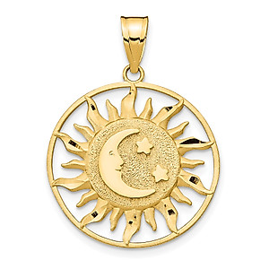 IceCarats 14K Yellow Gold Sun Crescent Moon Stars Necklace Charm Pendant 31mm x 22mm Only