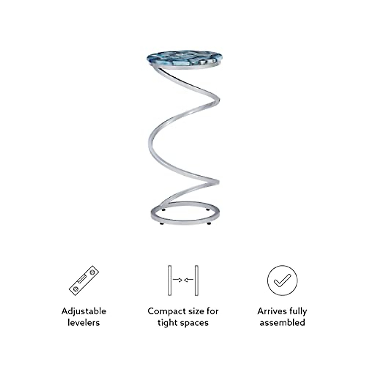 Powell Silver Blue Agate Top Nora Spiral Drink Table