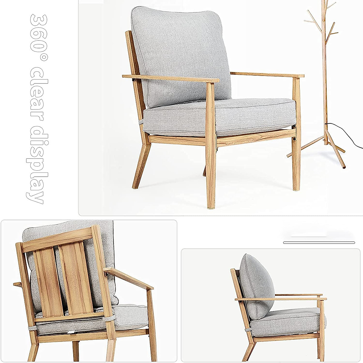 SUNCROWN 4-Piece Outdoor Patio Sofa Furniture Set Heavy Duty Conversation Set, Metal Frame Armchairs Loveseat Set with Grey Cushions and Coffee Table, Grey