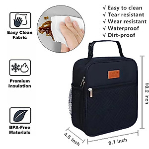 KITNOBLIS Lunch Box Insulated Lunch Bag Durable Small Lunch Bag Reusable Adults Tote Bag Lunch Box for Adult Men Women (BLACK)