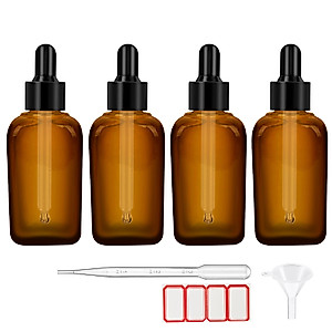 4Pack Dropper Bottles with Dropper 1.7 oz Glass Tincture Bottles with 1 Funnel & 4 Labels 50ml Thick Amber Leakproof Essential Oils Bottles Eye Dropper Bottles for Storage and Travel