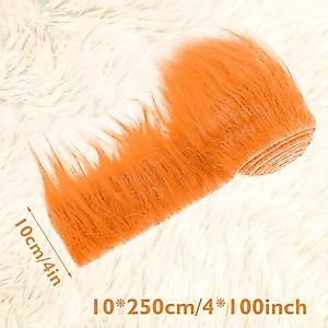 Lusofie 1Pc Shaggy Plush Faux Fur Fabric Precut Strips 4x100inch Orange Fur Fluffy Fuzzy Craft Fur for Gnomes Beard Santa Claus Hair Dwarf Cosplay Costume DIY Craft Decoration (Orange)