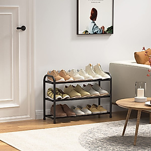 Nroech Shoe Rack, 3-Tier Expandable Shoe Rack Metal Free Standing Shoe Shelf Organizer Storage, Adjustable Shoe Racks for Closet Entryway(Black)