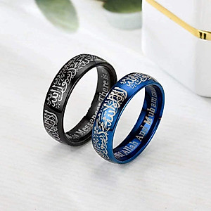 JAJAFOOK 4PCS 6mm 316L Stainless Steel Muslim Allah Islam Ring Allah Messager Wedding Bands High Polished, Silver 5