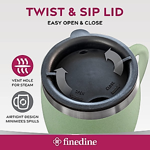 FineDine Double-Wall Stainless Steel, Drinking Cup, Coffee Mugs with Spill-Resistant Lids, Comfortable Handle for Hot & Cold Drinks, Shatterproof Coffee Cups, 14 Ounces