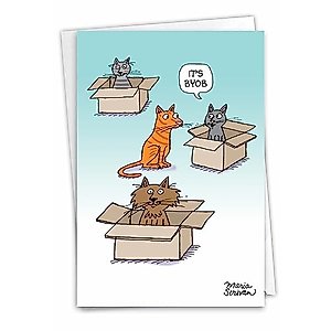NobleWorks - 1 Happy Birthday Cartoon Greeting Card - Funny Notecard with Envelope, Comic Stationery - Bring Your Own Box C7278BDG