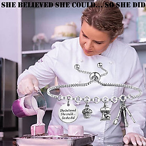 PLITI Baker Bracelet Culinary Student Gift Culinary School Graduation Gift She Believed She Could So She Did Bangle (she believed Baker bg)