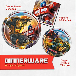 Transformers Birthday Party Supplies | Serves 16 Guests | Transformers Party Supplies | Transformer Dinner & Cake Plates, Napkins, Tablecover, Button | Officially Licensed