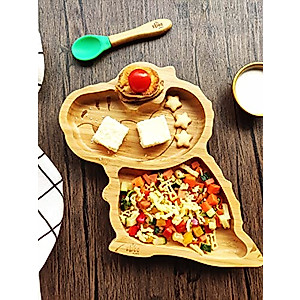 Xboo Toddler Plates, Bamboo Baby Suction Plates, Bamboo Suction Plates for Toddlers, Stay Put Feeding Plates, Wooden Divided Plate, Baby Dishes, Kids Plates, BPA Free | Rex_Green
