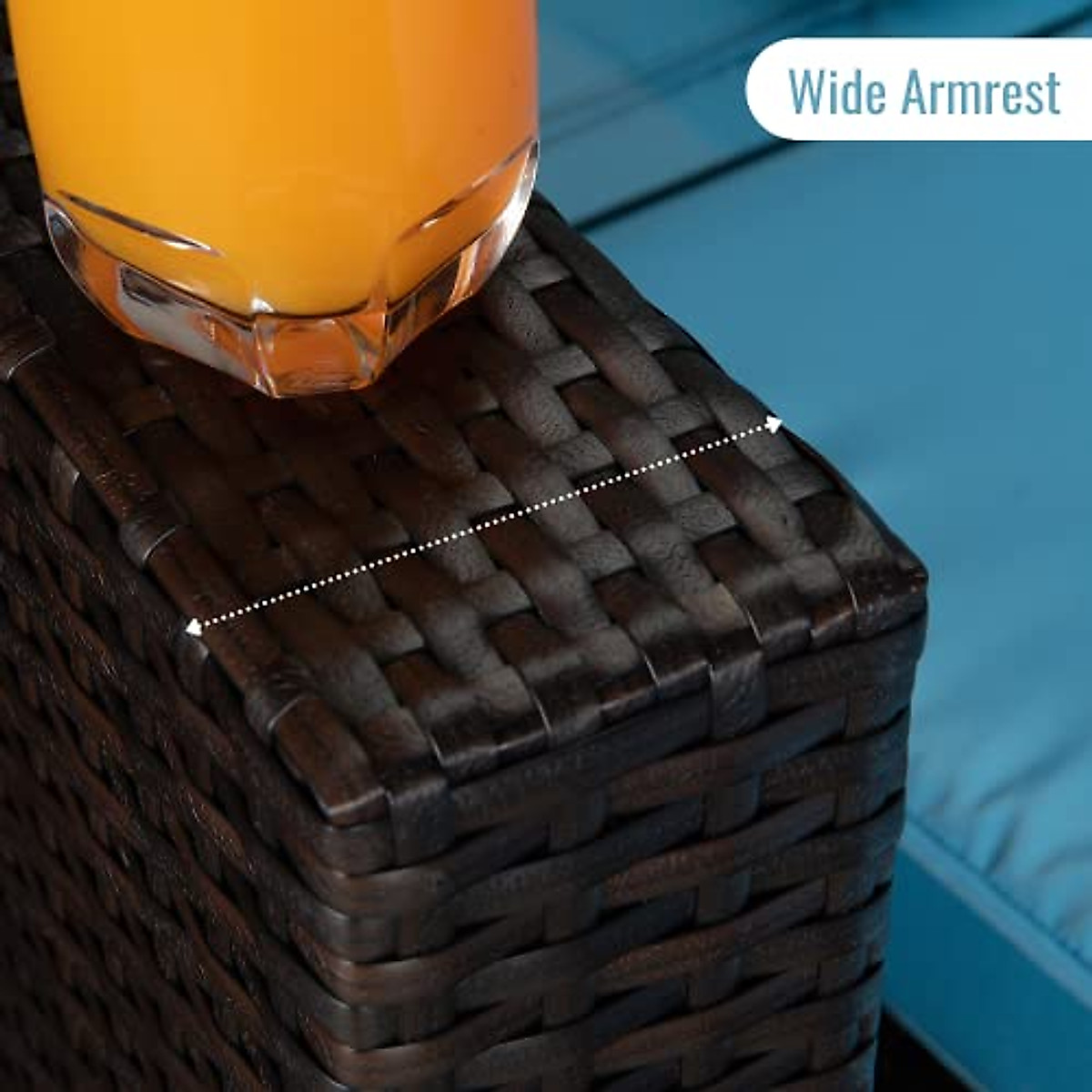 HomSof 6-Piece PE Rattan Wicker Sectional Cushioned Sofa Sets with 1 Red Pillow, Blue + Brown