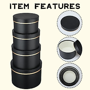 Resholder 8 Pack Round Nesting Gift Boxes Black Gift Boxes with Lids for Presents Assorted Sizes Gift Wrap Boxes for Flower Arrangements Bridesmaid Wedding Valentines Birthday Party Favor