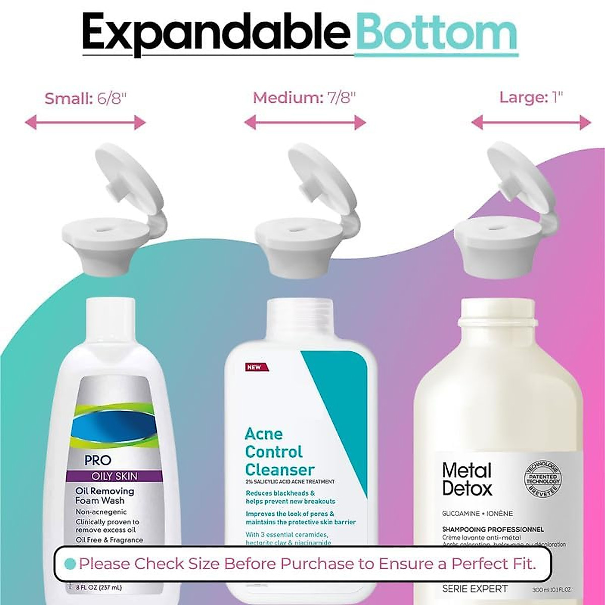 Home and Bathroom Bottle Emptying Cap - Convenient Flip Top Design to Empty Pump Bottles (3 Pack - Small, Medium, and Large (Black)) (White Cap, 3 Pack)