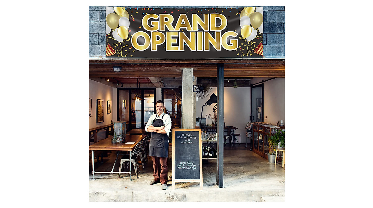 Grand Opening Banner - Vibrant Store Opening Sign & Rope