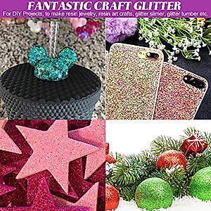 HEMOER Holographic Chunky Glitter, 12 Colors Chunky Glitter Sparkle Sequins, Cosmetic Craft Glitter Set for Epoxy Resin, Body, Face, Nail, Slime, Wedding Festival Party Decoration - 0.42oz Each Bottle