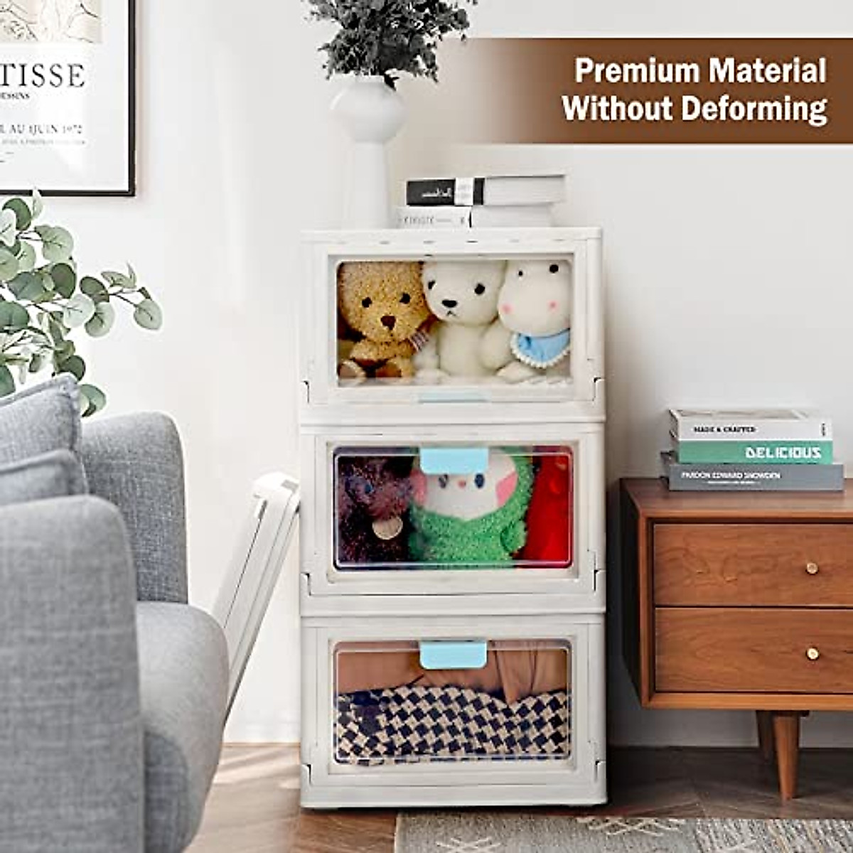 Storage Bins with Lids, Dual Open Large Storage Boxes Plastic 23Qt, Stackable Collapsible Closet Organizers and Storage, Foldable Storage Containers for Clothes,Toys,Food,Kitchen,Dorm,Bedroom Storage