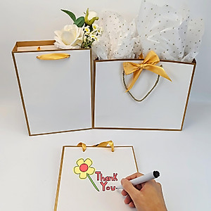 TKSBAG Gift Bags with Handles, 12 Pack 11.3 x 8.6 x 3.9 Gift Bags Medium size, White Gold Thank You Bags for Wedding, Birthday, Bridal shower, bridesmaid, Groomsmen