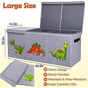 ASKIZ Toy Chest Box for Kids Extra Large,Collapsible Dinosaur Sturdy Storage Bins with Lids,Toy Box Storage Organizer Baskets for Boys Girls,Nursery, Playroom,Closet,40.6"×16.5"×14.2" (Grey)