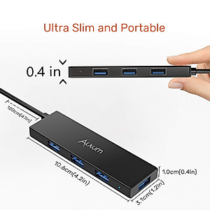 Case of 120, Alxum USB 3.0 Extension Hub 4-Port, USB Hub Long Cord 4ft with MicroB Power Port, USB Data Hub for Desktop PC, MacBook, Surface Pro, XPS, Flash Drive, Mobile HDD, Printer -Black