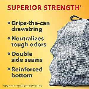 Glad ForceFlex MaxStrength Tall Kitchen Drawstring Trash Bags, 13 Gallon, Fresh Clean Scent with Febreze Freshness, 34 Count