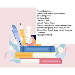 Fengtaiyuan 10P18, Black Gel Ink Rollerball Pens - Comfortable Non-Slip Grip, Black Ink, Bold Point, 1.0mm Quick-Drying Ink, 18-Piece Box (10P18)