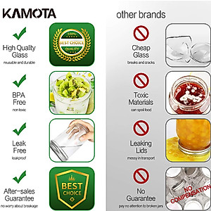 KAMOTA Wide Mouth Mason Jars 16 oz, 16oz Mason Jars Canning Jars Jelly Jars With Wide Mouth Lids and Bands, Ideal for Jam, Honey, Wedding Favors, Shower Favors, Baby Foods, 6 PACK