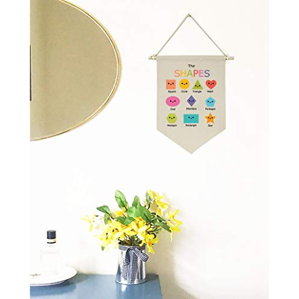 The Shapes Education - Christmas Gifts for Baby Kids Girl Boy Nursery Room Front Door - Canvas Hanging Flag Banner Wall Sign Decor - Preschool Education - Baby Shower,Birthday,New Year Gifts