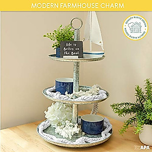 Ilyapa 3 Tier Tray, Galvanized Tray, Three Tier Serving Tray, 3 Tier Serving Stand, Farmhouse Tiered Metal Platter for Cake, Cupcake Tower, Dessert, Appetizers & More