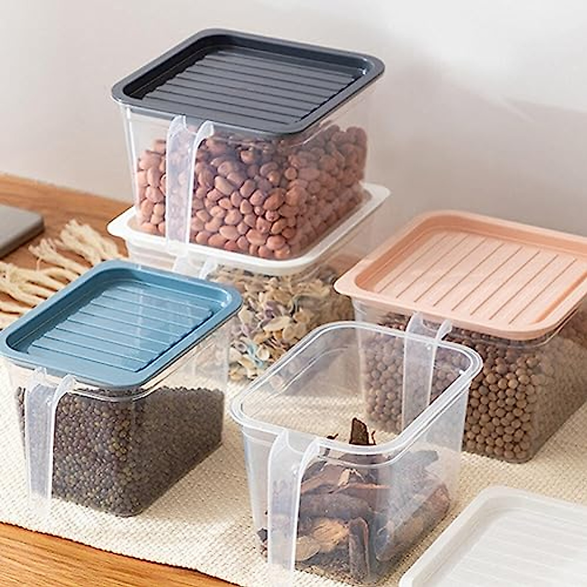 Cabilock Flour Container 5pcs Kitchen Food Containers 3 Layer Fridge Storage Bins Organizer with Lids Handle for Refrigerator Cabinet Desk Blue Size S Freezer Storage Bins