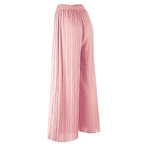 Lock and Love LL WB1795 Womens Casual High Waisted Pleated Wide Leg Palazzo Pants Trousers with Elastic Waist Band L Pink
