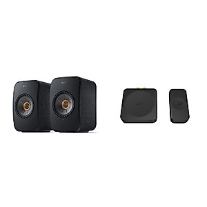 KEF LSX II Wireless HiFi Speaker System (Carbon Black) and KEF KW1 Wireless Subwoofer Adapter Kit, KW1TXRX, Black
