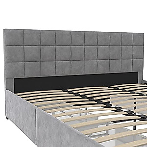 CosmoLiving by Cosmopolitan Serena Upholstered Bed with Drawers, Bedroom Storage, King, Light Gray Velvet