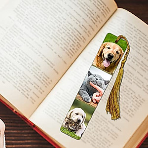 Personalized Bookmarks with Picture Text - Wooden Custom Bookmarks Photo - Double-Sided Customized Bookmark with Gold Tassel for Men Women Kids Gifts for Birthdays Christmas Valentine's Day