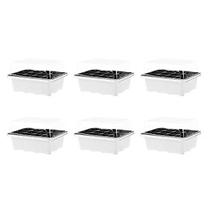 DOITOOL 6 PCS Seedling Starter Trays with Dome 12 Cells for Gardening Bonsai Seedling Plant Grow Starting Germination Kit 18 x 14 x 6 cm (White)