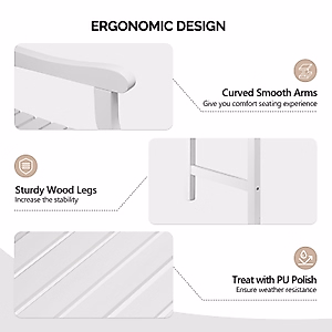 VINGLI Outdoor Bench Porch Bench, 47" Garden Bench Outdoor Wood Bench Patio Bench Entryway Bench for Yard Park, 800lb Capacity (White)