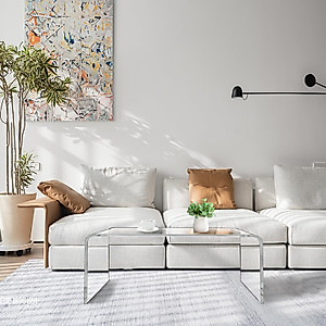 TPZLRN Acrylic Coffee Table, 32" L x 16" W x 16" H Clear Rectangle Coffee Table, Modern Waterfall Acrylic End Table Furniture for Living Room, Bedroom and Office, 0.6” Thick