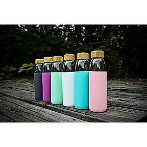 veegoal Glass Water Bottles 18 Oz Borosilicate with Bamboo Lid, BPA-FREE, Non-Slip Silicone Sleeve, and Stainless Steel Leak Proof Lid - Glass Water Bottle for Men and Women